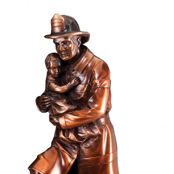 Fireman with Child Bronze Resin Sculpture AwardTrophy Trolley