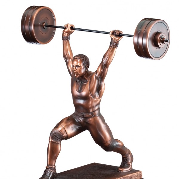 Bronze Resin Weightlifter Sculpture Award TrophyTrophy Trolley