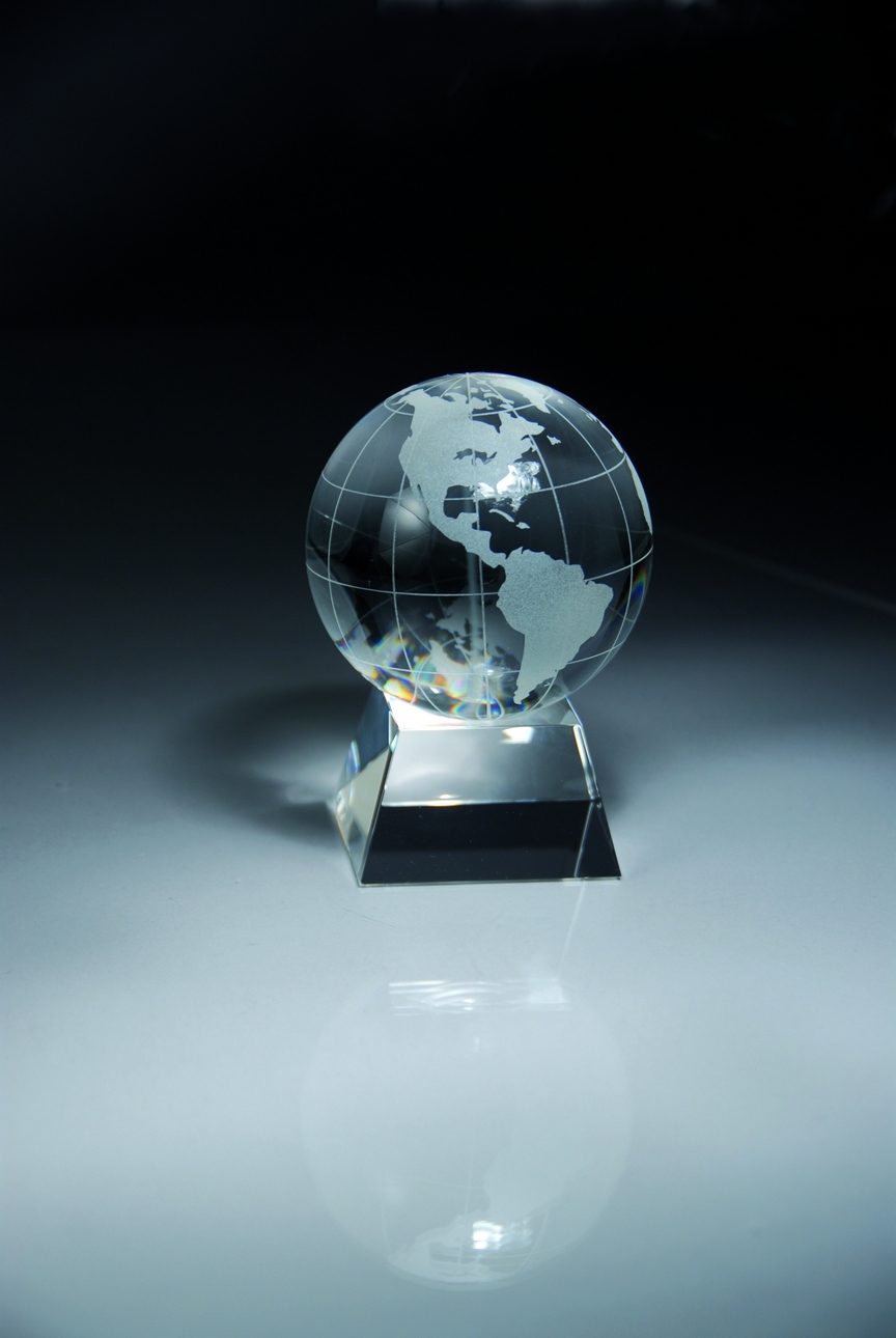 Genuine Optical crystal World Globe on Crystal baseTrophy Trolley