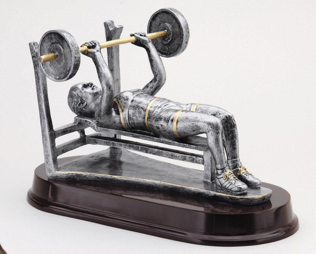 Male/Female Weightlifter Bench pewter finish resinThe Trophy Trolley